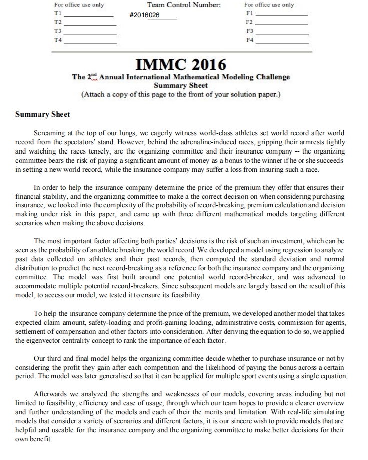 2016IMMC获奖论文